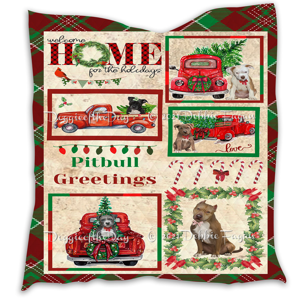 Pitbull Quilt Dog Bedding Personalized Christmas Gift Many Designs NWT ...